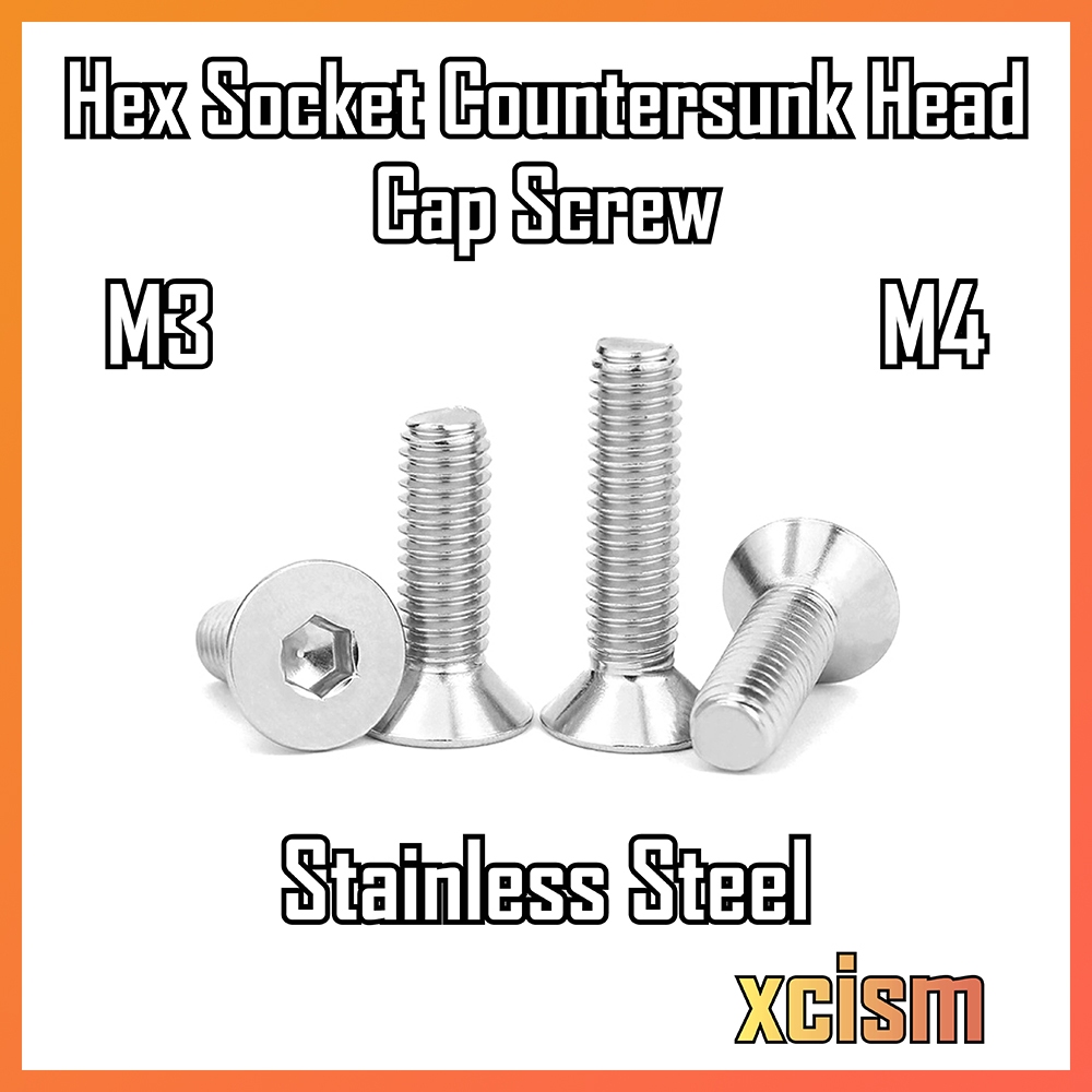 M3 M4 Hex Socket Flat Countersunk Head Cap Screw Allen Key CSK Bolt ...