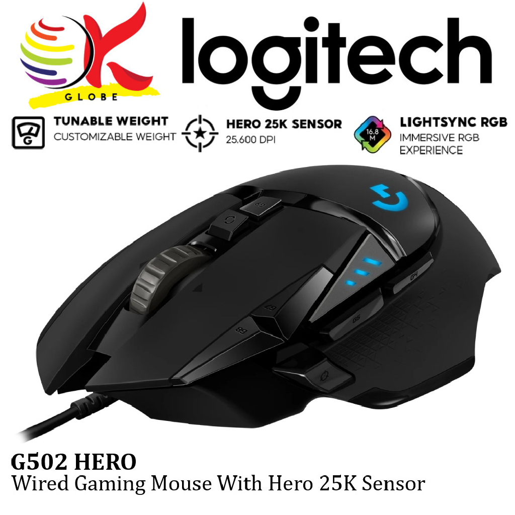 LOGITECH G502 HERO WIRED GAMING MOUSE HERO 25K SENSOR / 25600 DPI ...