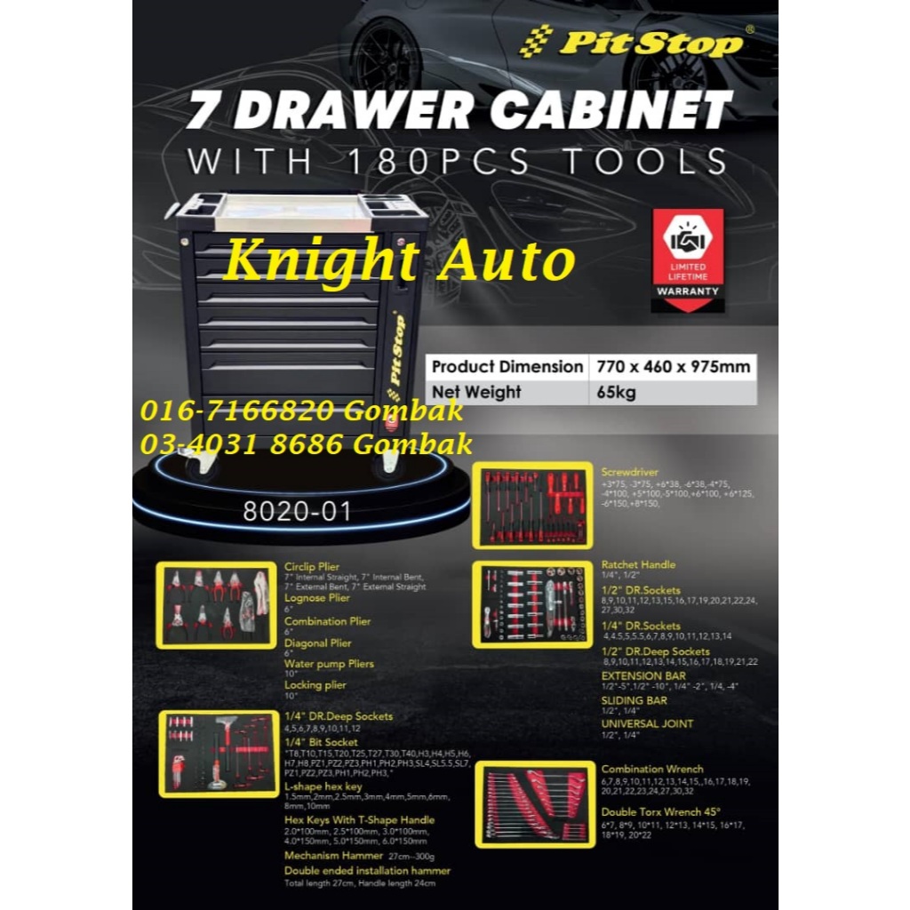 PITSTOP 7 DRAWER CABINET WITH 180PCS TOOLS I002 | Shopee Malaysia