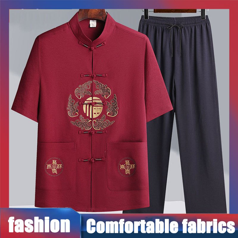 (MY STOCK)2025 Tang suit merah lengan pendek atas gaya Cina sut ...