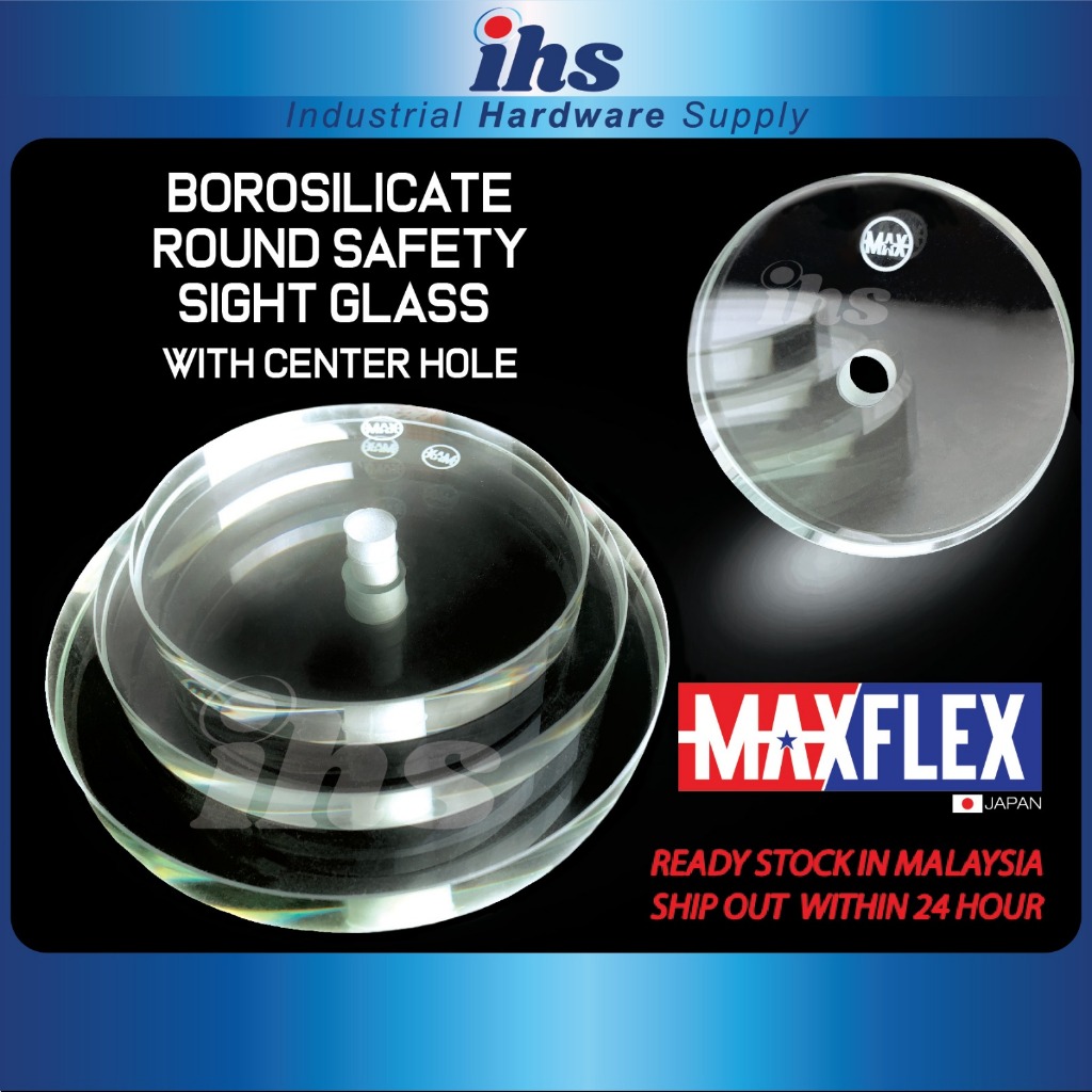 BOROSILICATE ROUND SIGHT GLASS WITH HOLE c/w 2 pcs gaskets / INDUSTRIAL ...