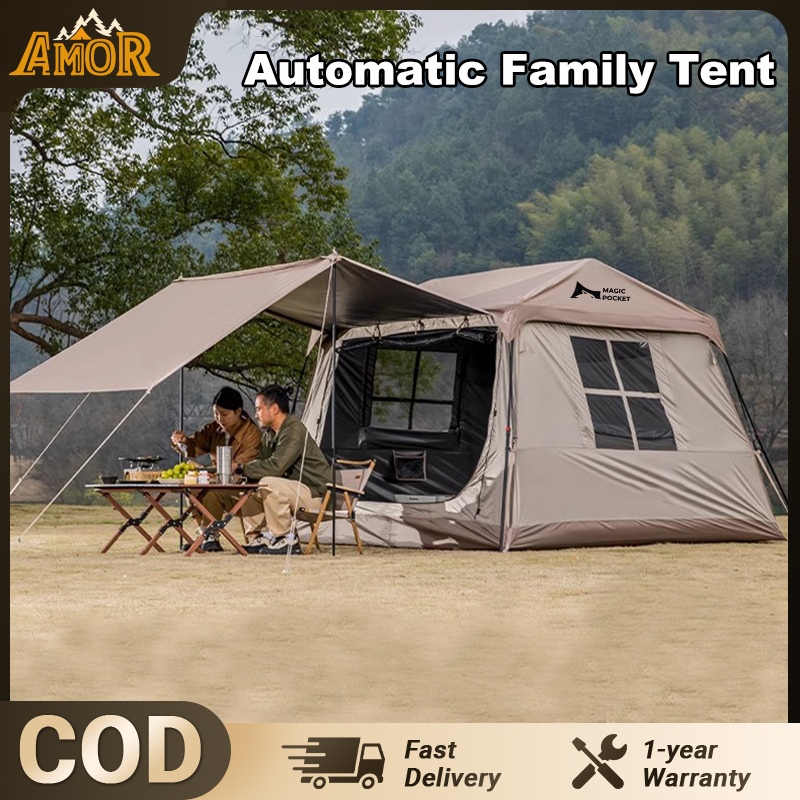 Outdoor Automatic Tent A-Frame Ridge Double Layer Black-Coated ...