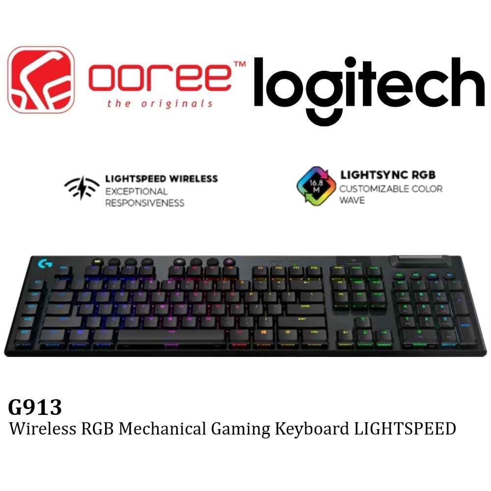 LOGITECH G913 WIRELESS MECHANICAL GAMING KEYBAORD WITH LIGHTSYNC RGB / LOW PROFILE GL SWITCHES ...