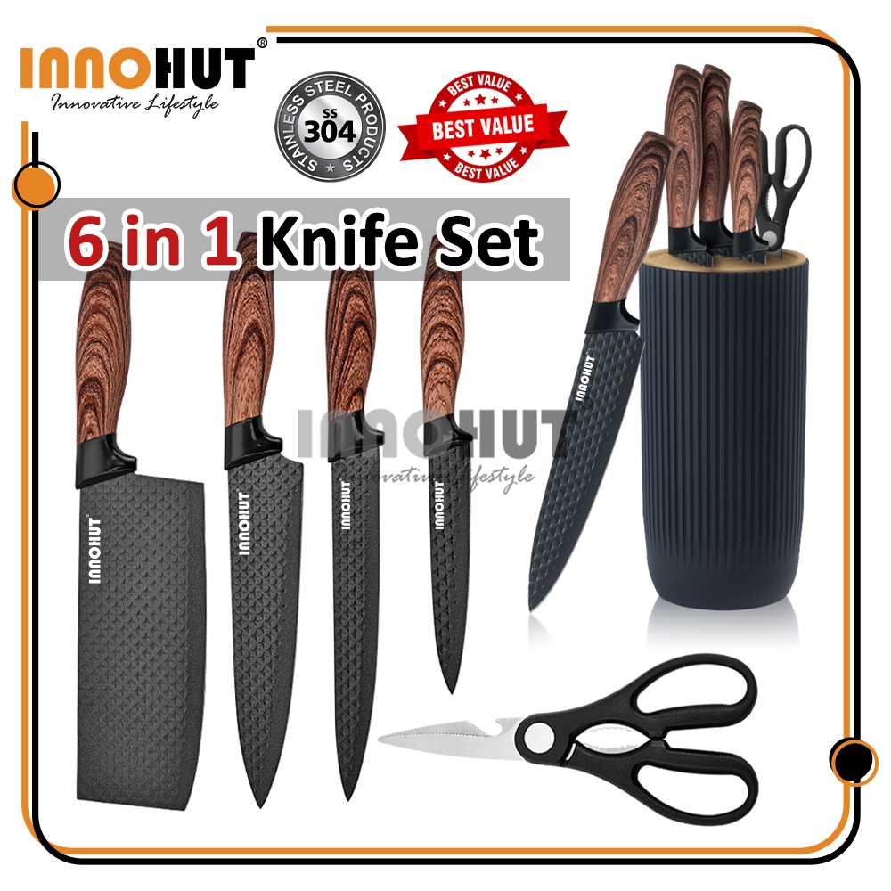 Innohut 6 in 1 Premium Stainless Steel Kitchen Knife Set with Free ...