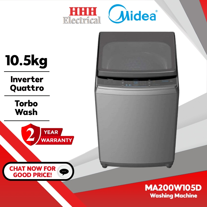 Midea 10.5kg Inverter Top Load Fully Washer MA200W105D Mesin Basuh with ...