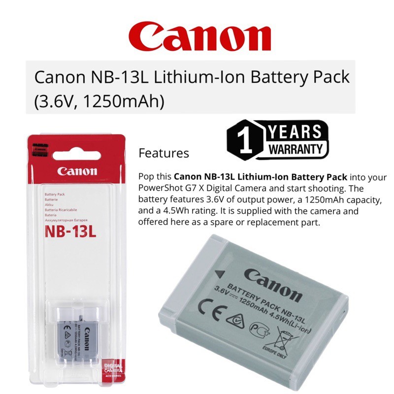 Canon NB13L NB-13L original battery 1250 MaH for G7X G7X mark ii mark III Original 1 years ...