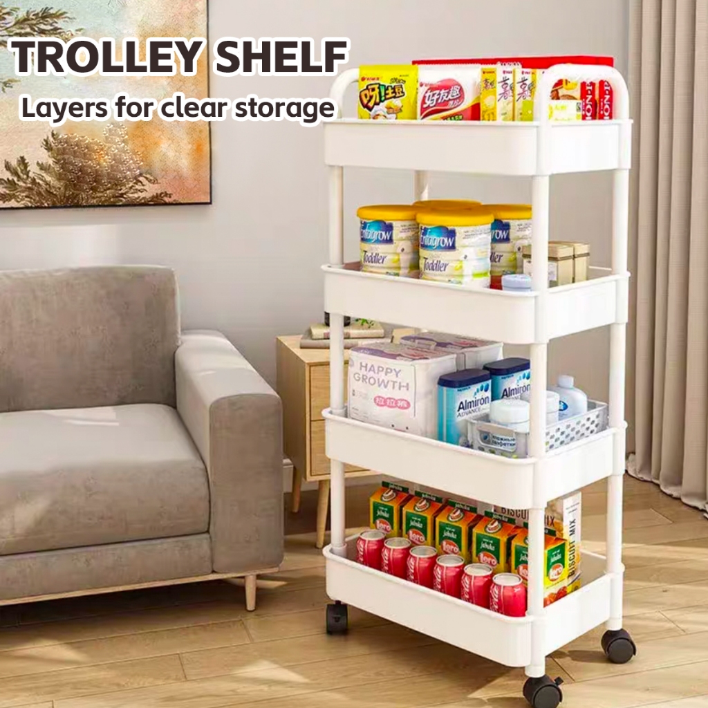 2/3/4/5 Tier Home Storage Trolley Kitchen Storage Organizer Handle ...