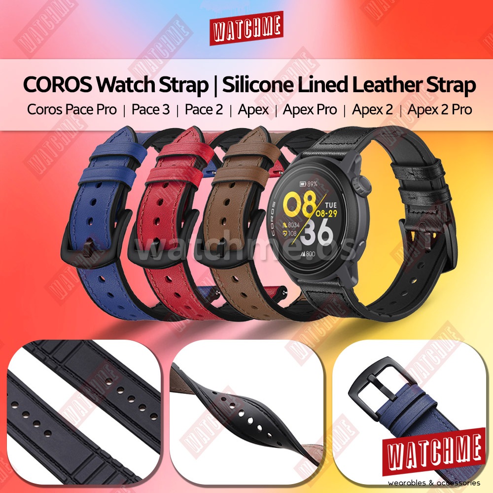 COROS Smart Watch Strap, Silicone Lined Leather Series 22mm 20mm, Color ...