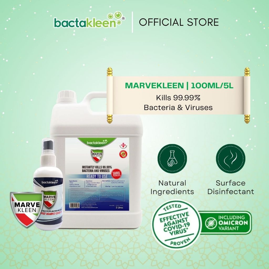 BACTAKLEEN Marvekleen 100ML/5L | Non-Alcohol Multi-Surface Sanitizer ...