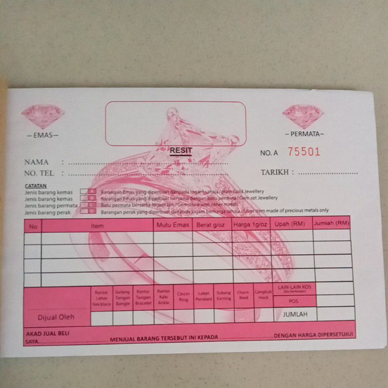 jewellery receipt book bill buku resit emas | Shopee Malaysia