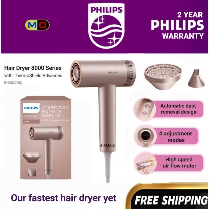 Philips Hair Dryer 8000 Series With ThermoShield Advanced BHD837 ...