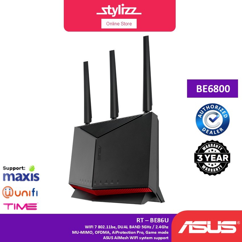 ASUS RT-BE86U BE6800 DUAL BAND WIFI 7 EXTENDABLE ROUTER - Ai MESH ...