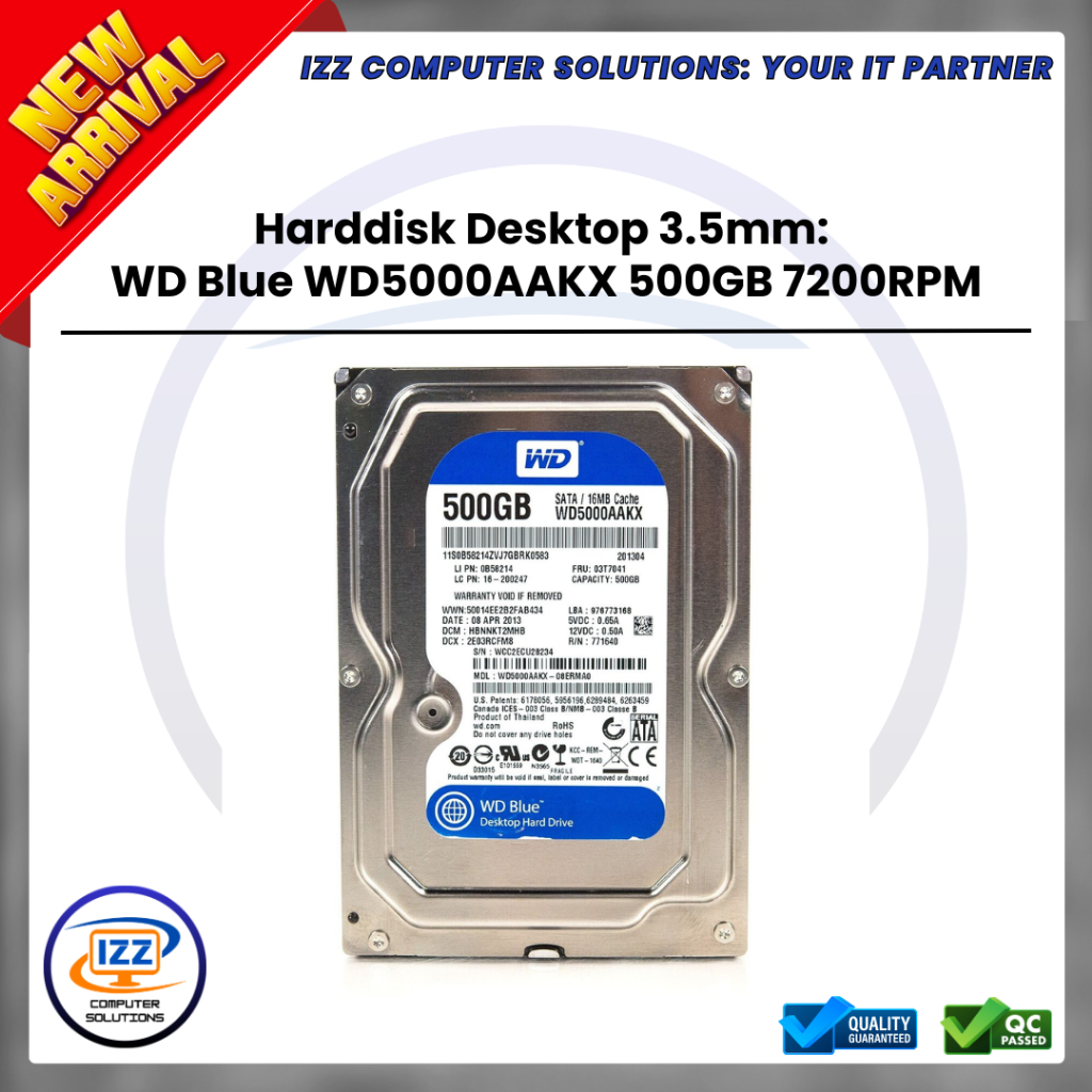 Hard Drive Desktop / PC: WD Blue Western Digital WD5000AAKX 3.5mm 500GB 7200RPM | Shopee Malaysia