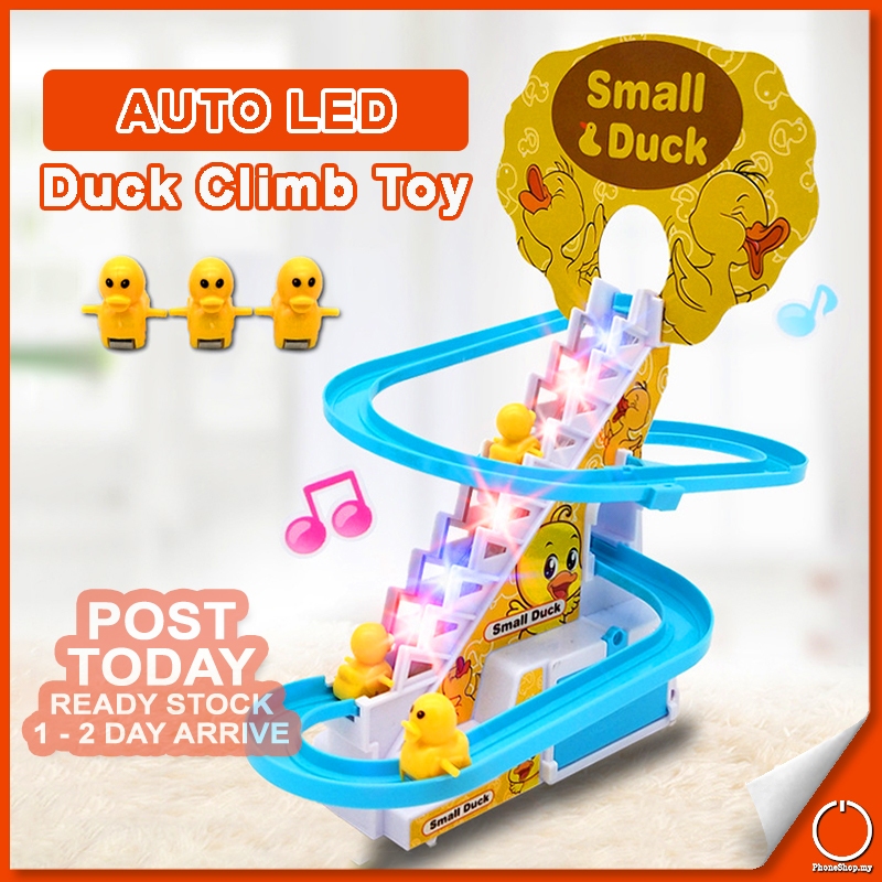 𝐃𝐘𝐍𝐀𝐌𝐈𝐂 𝐌𝐔𝐒𝐈𝐂 Electronic Duck Climbing Stairs Track Toy Kids LED Light ...