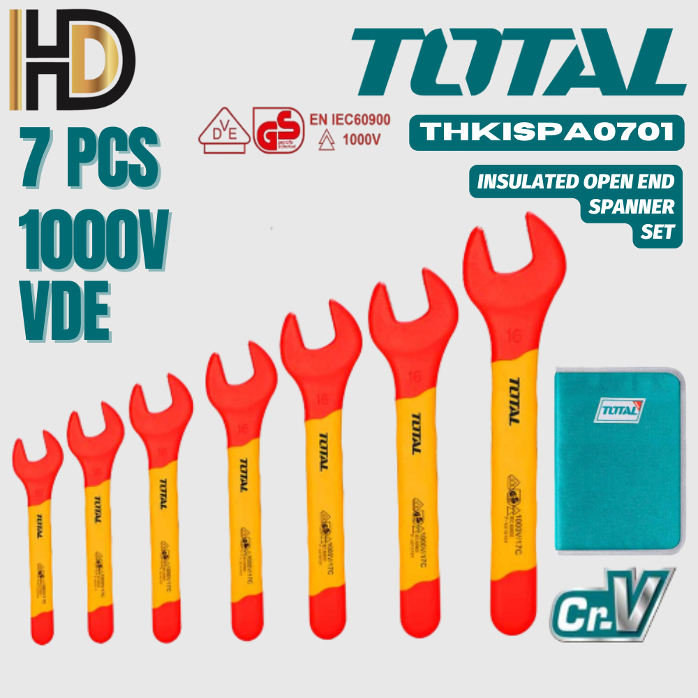 TOTAL 7 Pcs Insulated Open End Spanner Set / TOTAL VDE 1000V Open End Spanner Set / THKISPA0701 ...