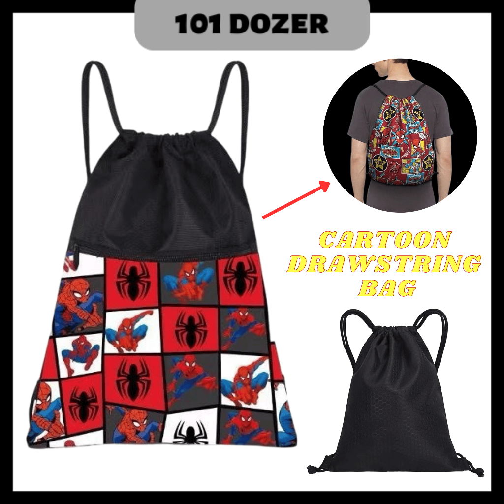 RANDOM DESIGN Kids Cartoon Drawstring Bag Canvas Lelaki Perempuan ...