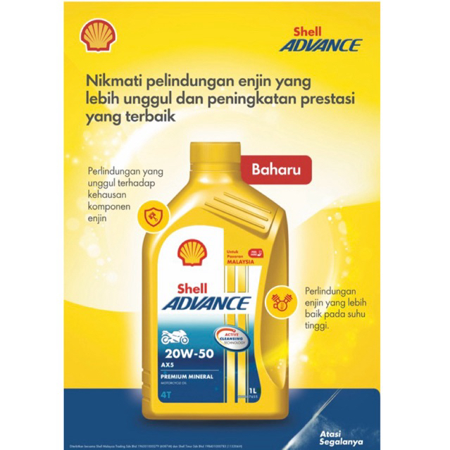 SHELL ADVANCE 4T Baharu AX5 20W50 20W 50 1L 100% ORIGINAL MINYAK HITAM ...