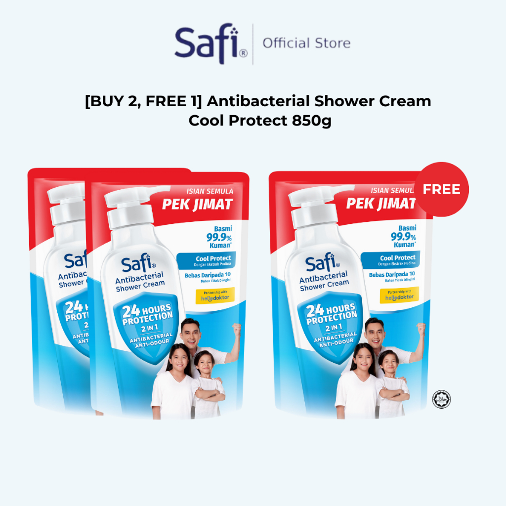 [Buy2Free1] Safi Antibacterial Shower Cream Cool Protect (850g) | Kills ...