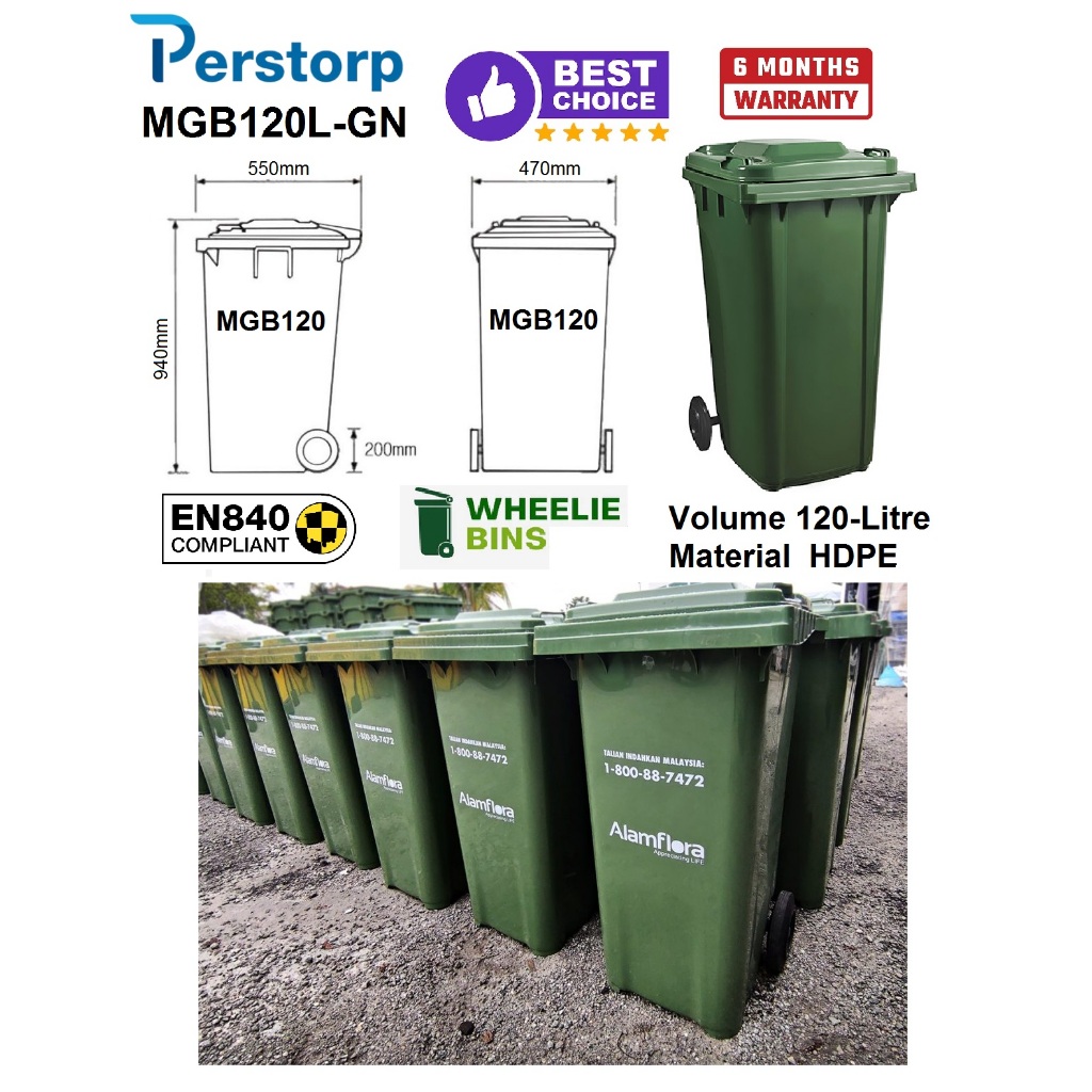 Perstorp MGB 120L Green 2-Wheel Mobile Garbage Bin HDPE | Shopee Malaysia