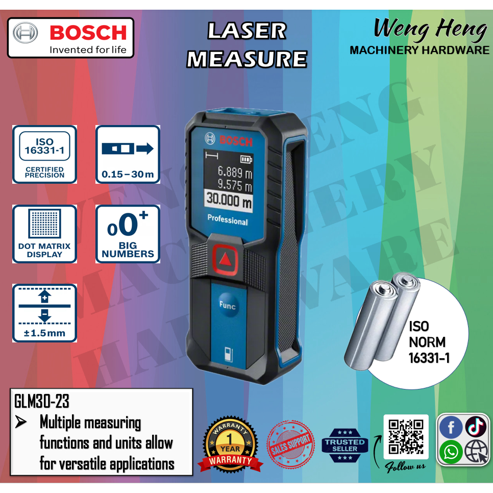 BOSCH Professional Laser Measure - GLM 30-23 / GLM 50-23 G / GLM 100-25 C / GLM 150 C | Shopee ...