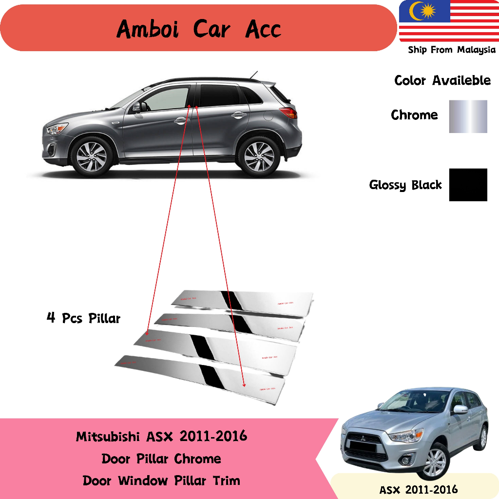 Mitsubishi ASX 2011-2016 Door Pillar Chrome Door Window Pillar Trim ...