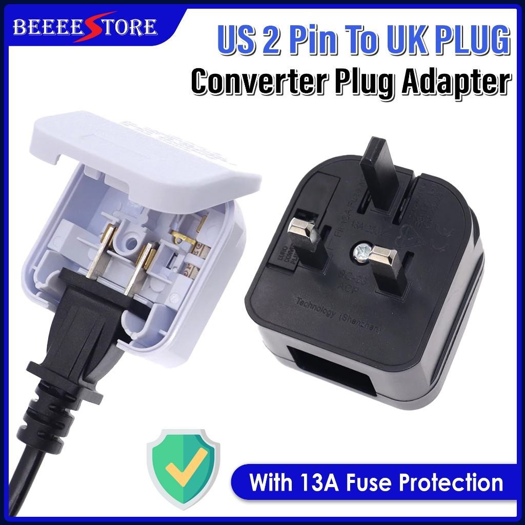 US 2 Pin To 3 Pin UK Converter Plug Adapter With 13A Fuse Protection ...