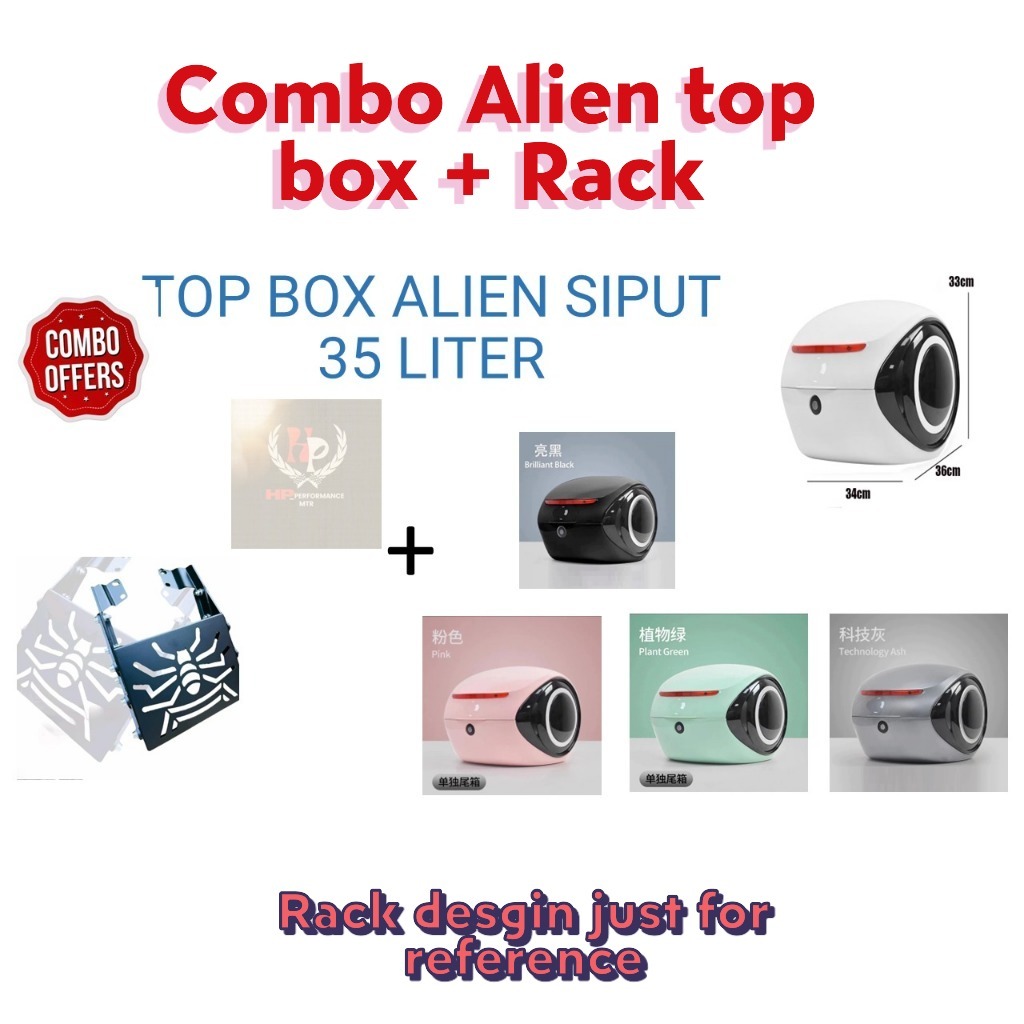 Box Siput Alien top box COMBO SET Top Box Motorcycle + Rack Lipat 35L ...