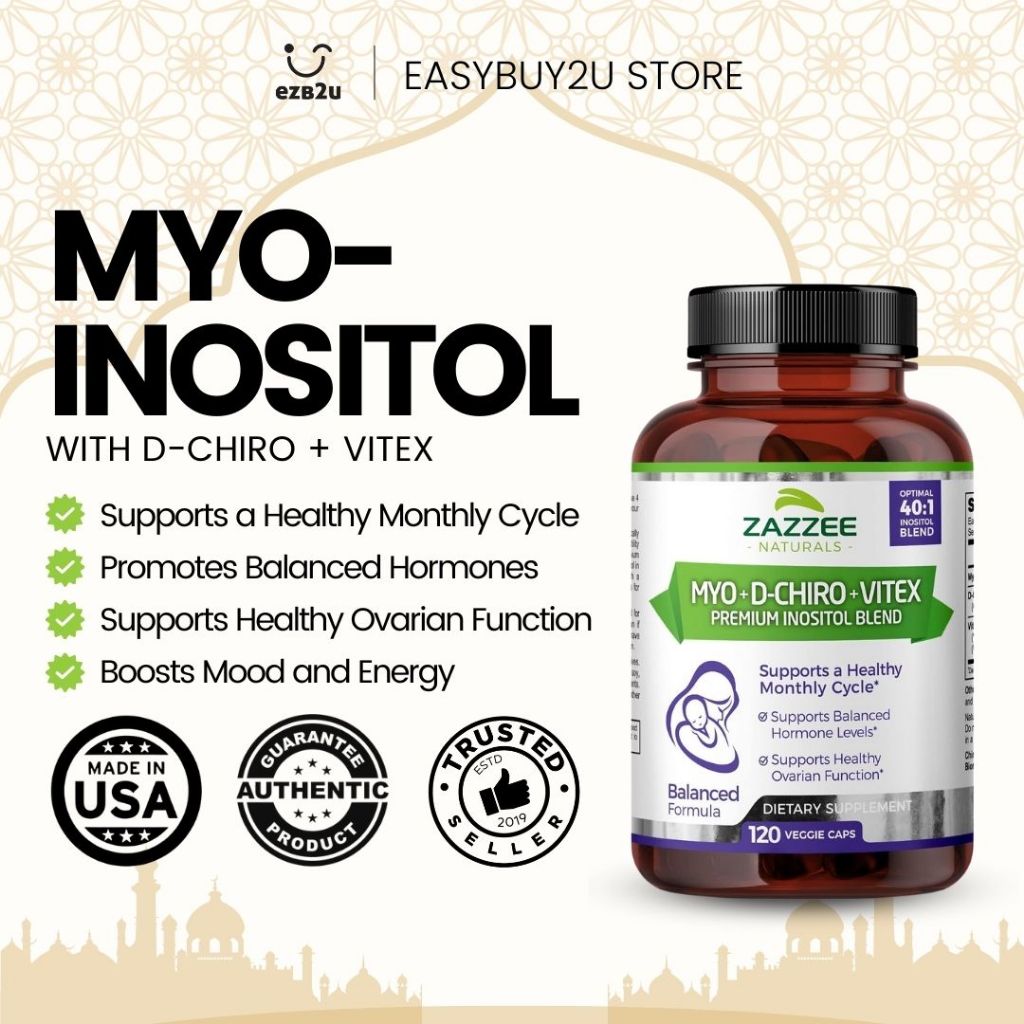 Zazzee Myo-Inositol + D-Chiro + Vitex | Supports Healthy Ovulation & Regular Cycle | 120 Caps ...