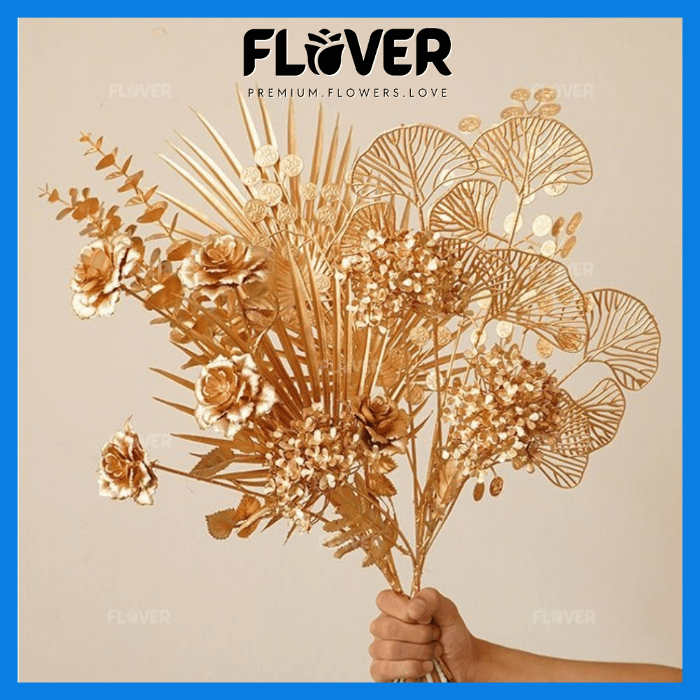 Gold Artificial Flowers & Leaves - Orchid Rose Ginkgo Persian ...