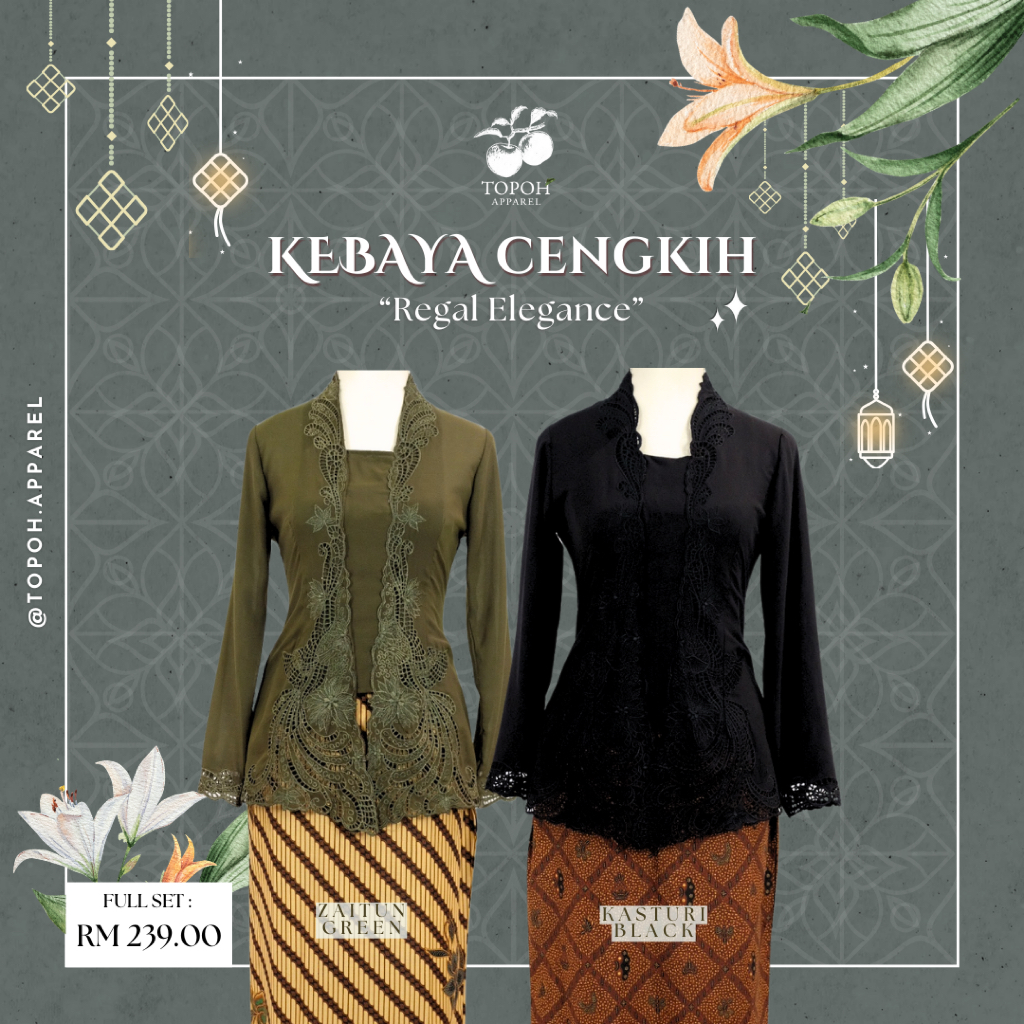 Kebaya Cengkih (Kebaya Pendek & Kain Batik Premium Kipas Belakang ...