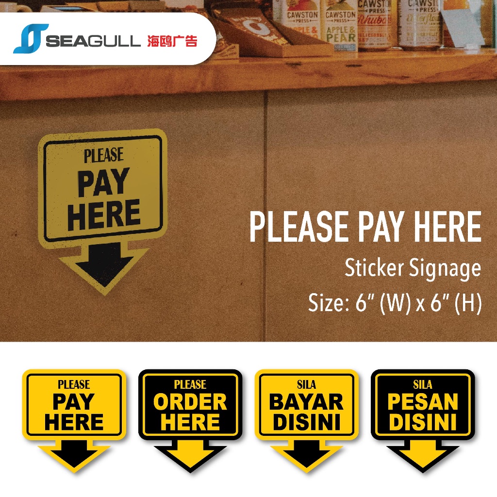 Cashier Please Pay Here Please Register Here Sila Bayar Sini Sticker ...