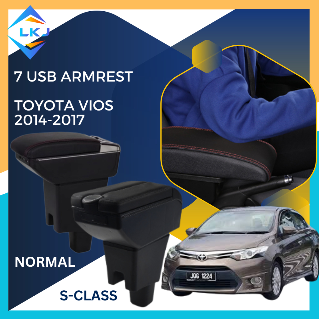 TOYOTA VIOS 2014-2017 ADJUSTABLE ARMREST WITH 7 USB CHARGING PORT RED ...