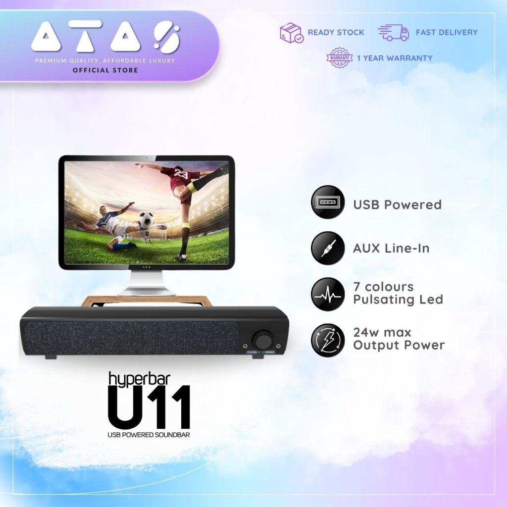 Vinnfier Hyperbar U11 USB Powered PC Soundbar with Aux Line-In Output ...