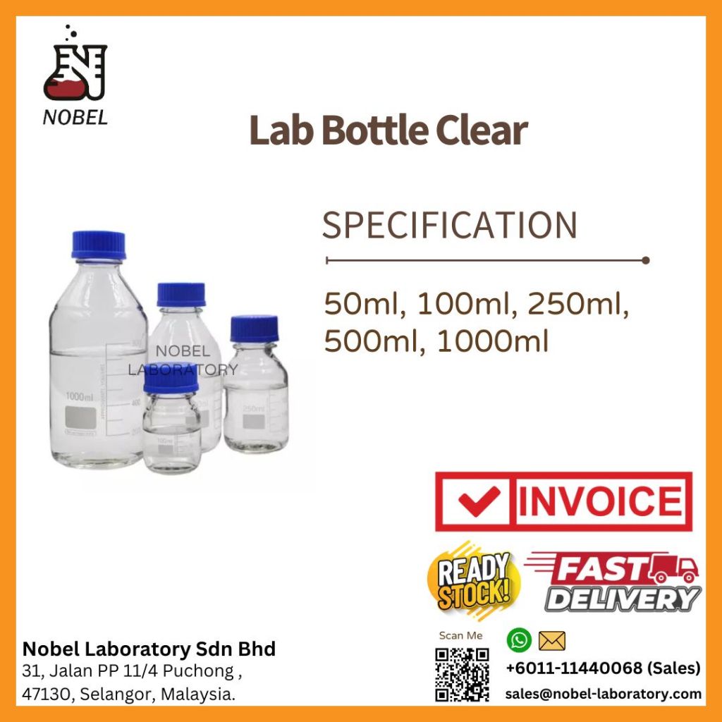 Lab Bottle/ Media Bottle Boro3.3 Glass 100ml 250ml 500ml 1000ml Clear ...