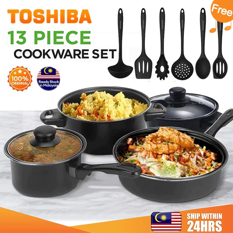TOSHIBA 13Pcs Cookware Set Non Stick Cooking Pot Pan Kitchen Periuk ...