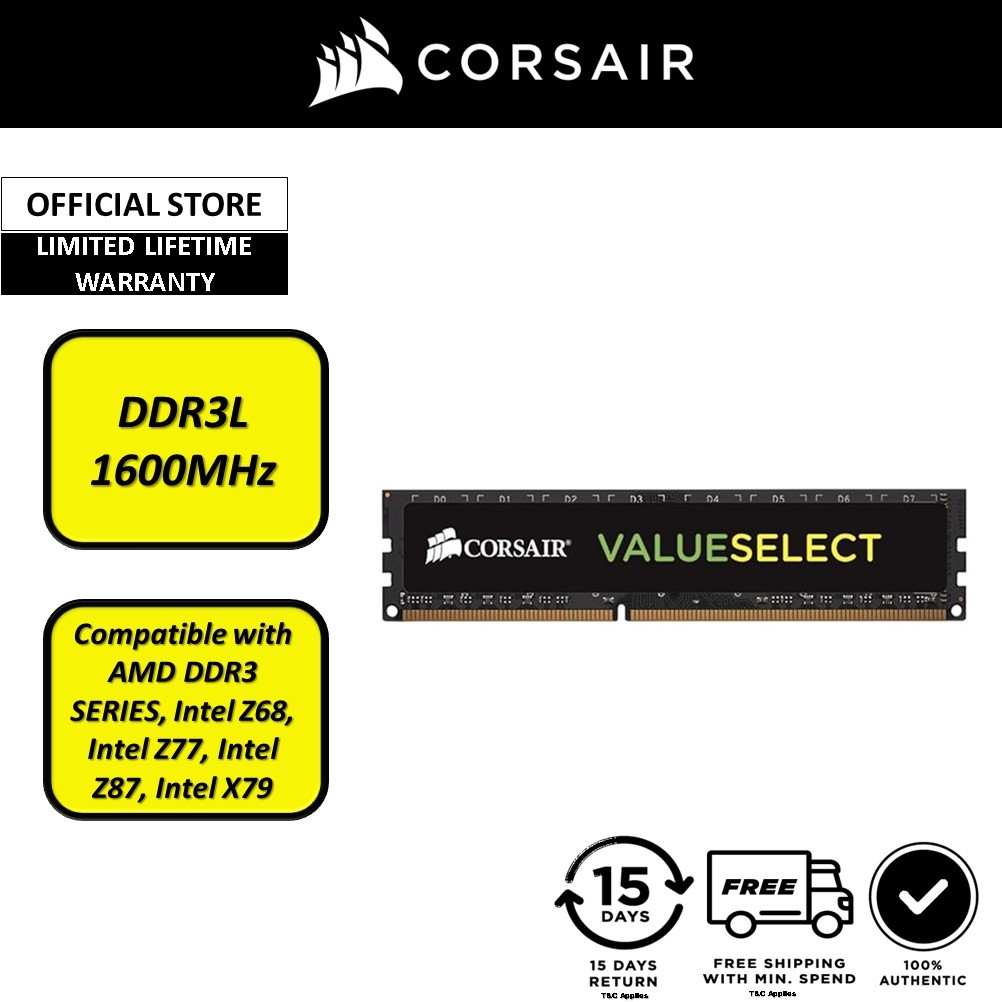 CORSAIR MEMORY 4GB/8GB 1600MHz DDR3L Low Voltage 1.35V Memory Module ...