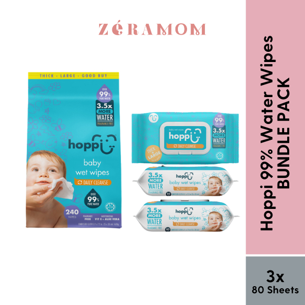 ZÉRA Mom - Hoppi 99% Water Wipes - 80 sheets - 3 in 1 Bundle Pack | Shopee Malaysia