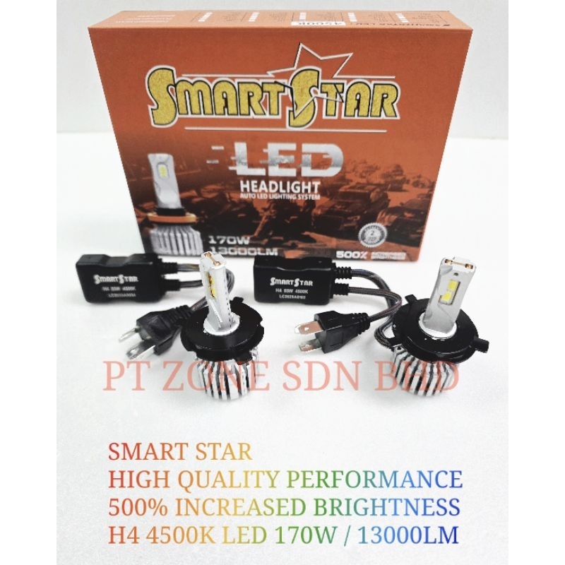 SMART STAR H4 4500K LED 170W/13000LM (DUAL COOLING SYSTEM) | Shopee ...