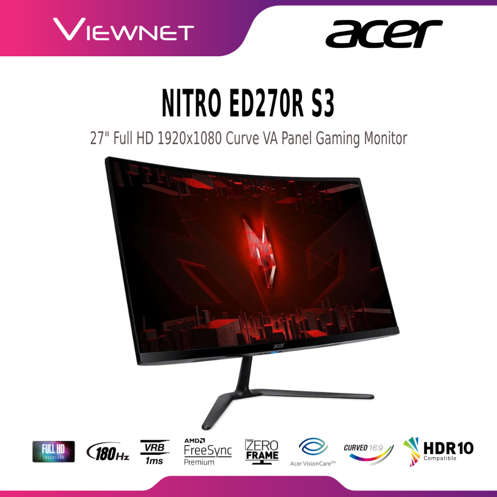ACER 27" NITRO ED270RS3 / ED270R S3 FHD (1920x1080P@180HZ) LED CURVE VA ...