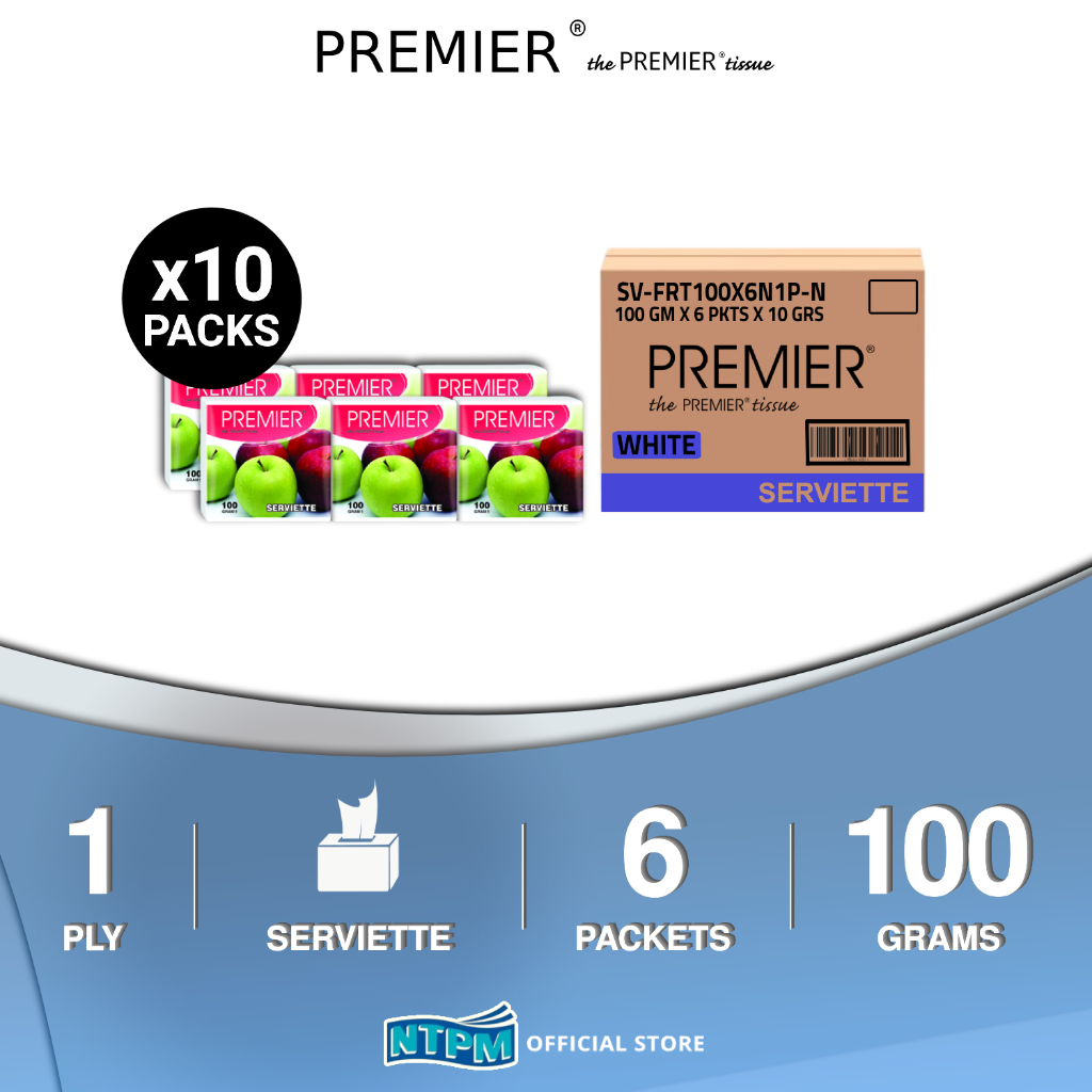 PREMIER Fruit Serviette (White) (100 Gram X 6) x 10 Packets (Carton ...