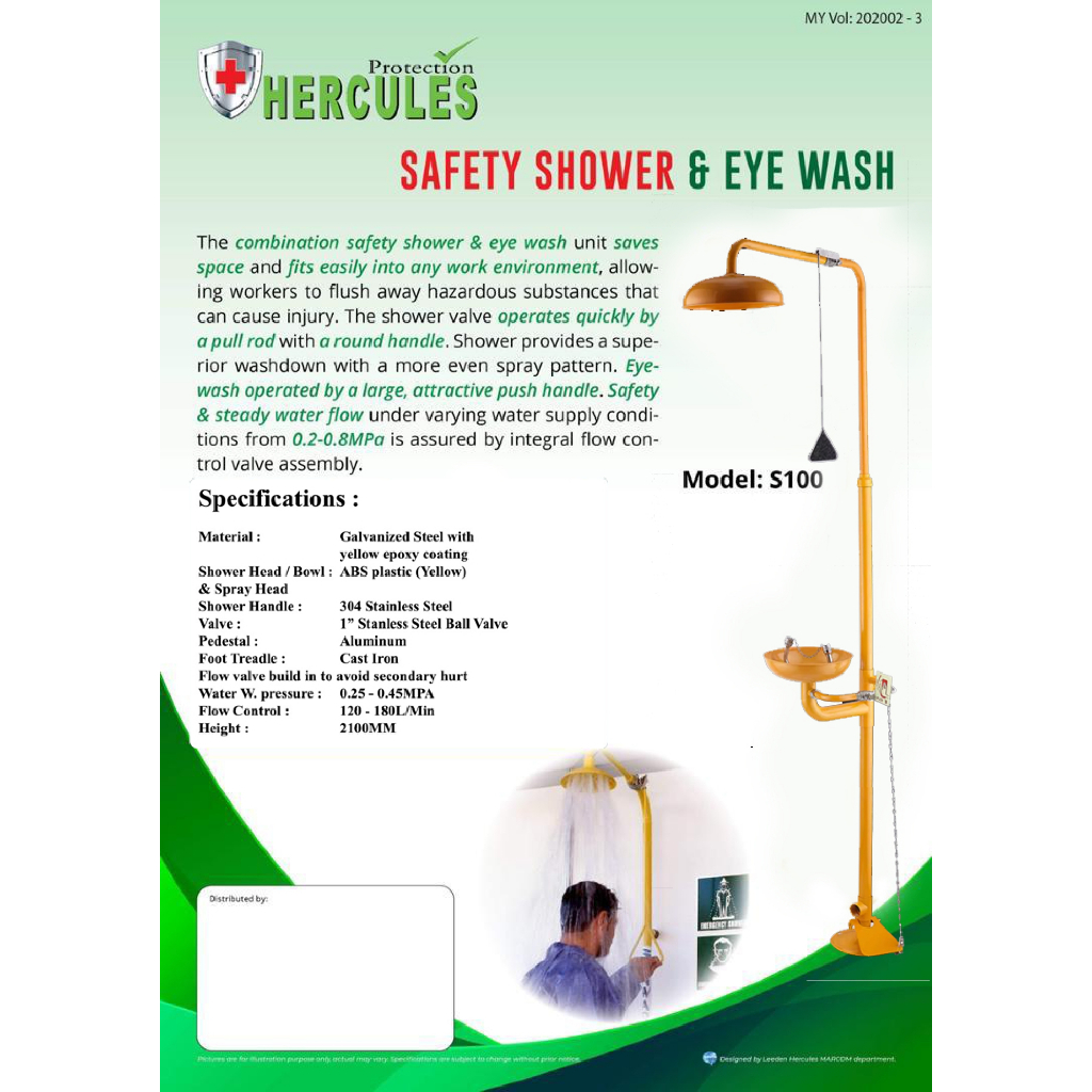 Hercules Safety Shower And Eye Washer with foot pedal ABS Paint S100 ...