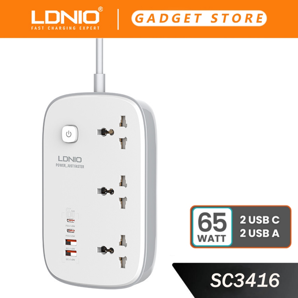 Ldnio Power Strips 65W GaN Charger with 3 Sockets and Type-c Port ...