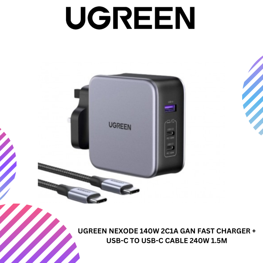 UGREEN NEXODE 140W 2C1A GAN FAST CHARGER + USB-C TO USB-C CABLE 240W 1.5M | Shopee Malaysia