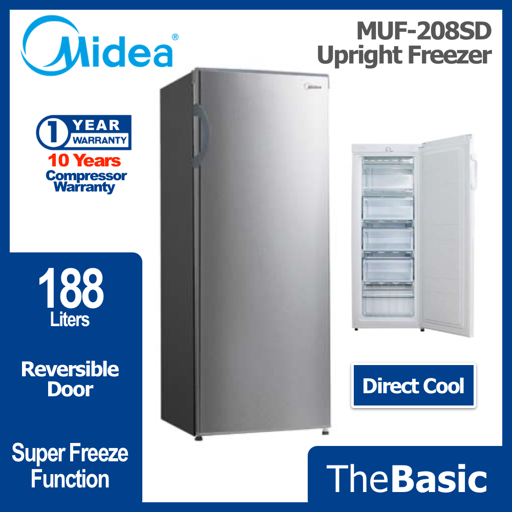 MIDEA 188L Upright Freezer with Grip Handle ( MUF-208SD / MUF208SD ...
