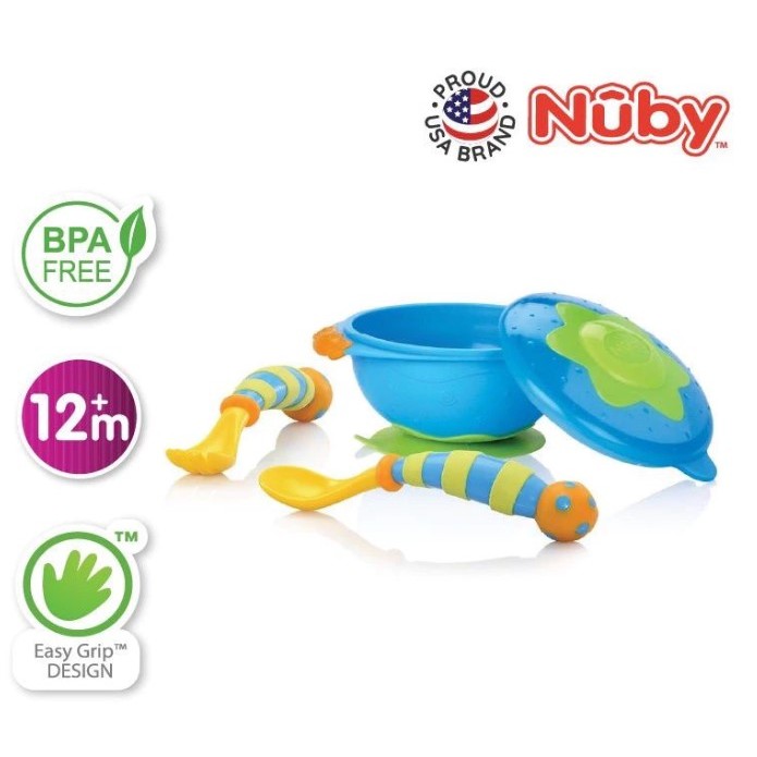 NUBY FEEDING BOWL SET Suction Bowl Feeding Set With Spoon And Fork | Shopee Malaysia