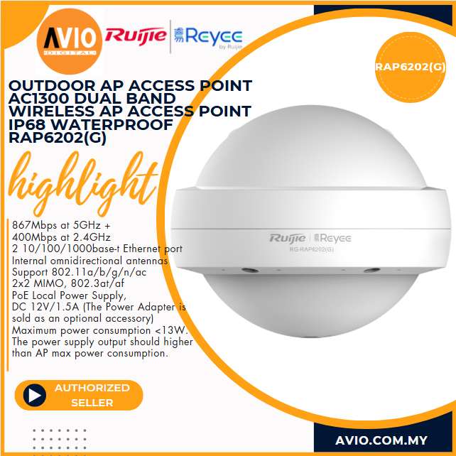 Ruijie AC1300 Wifi Wi-Fi Dual Band Outdoor Weatherproof AP Access Point ...