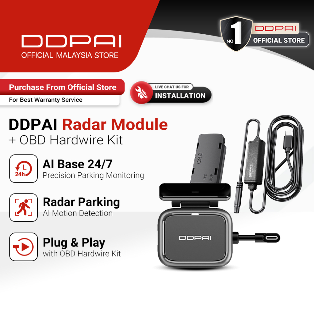 DDPAI N5 Dual Radar Module OBD Hardwire Kit 24H Parking Monitoring AI ...