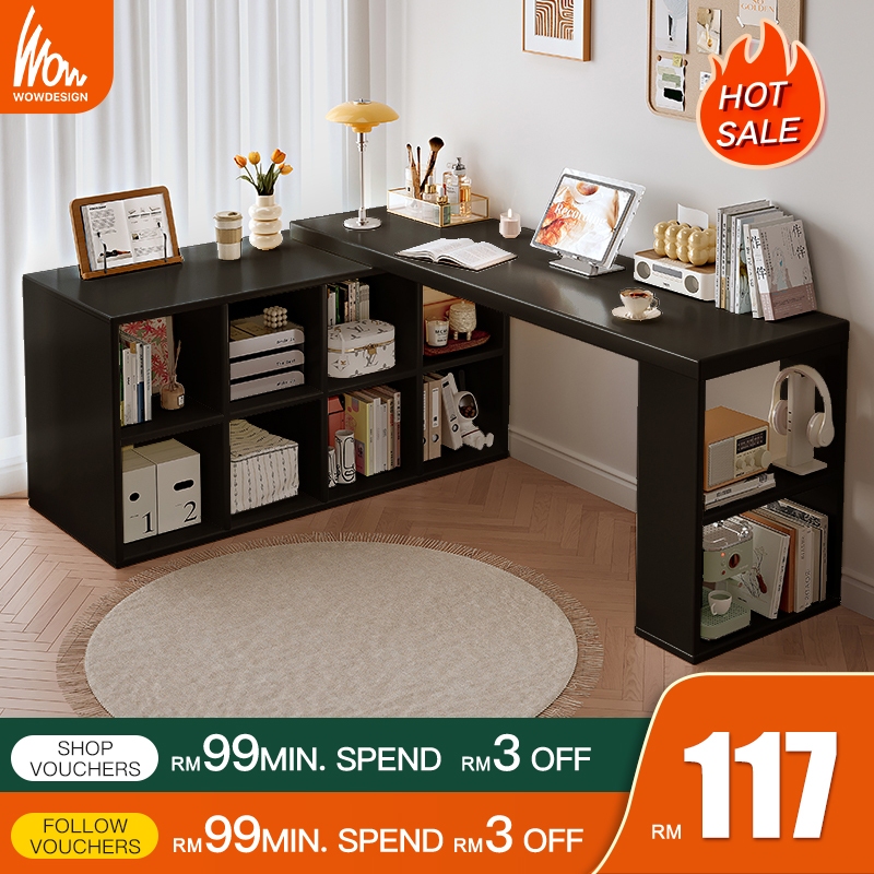 Study Table With Cabinet Meja Belajar L-Shape Table Study Desk Meja ...