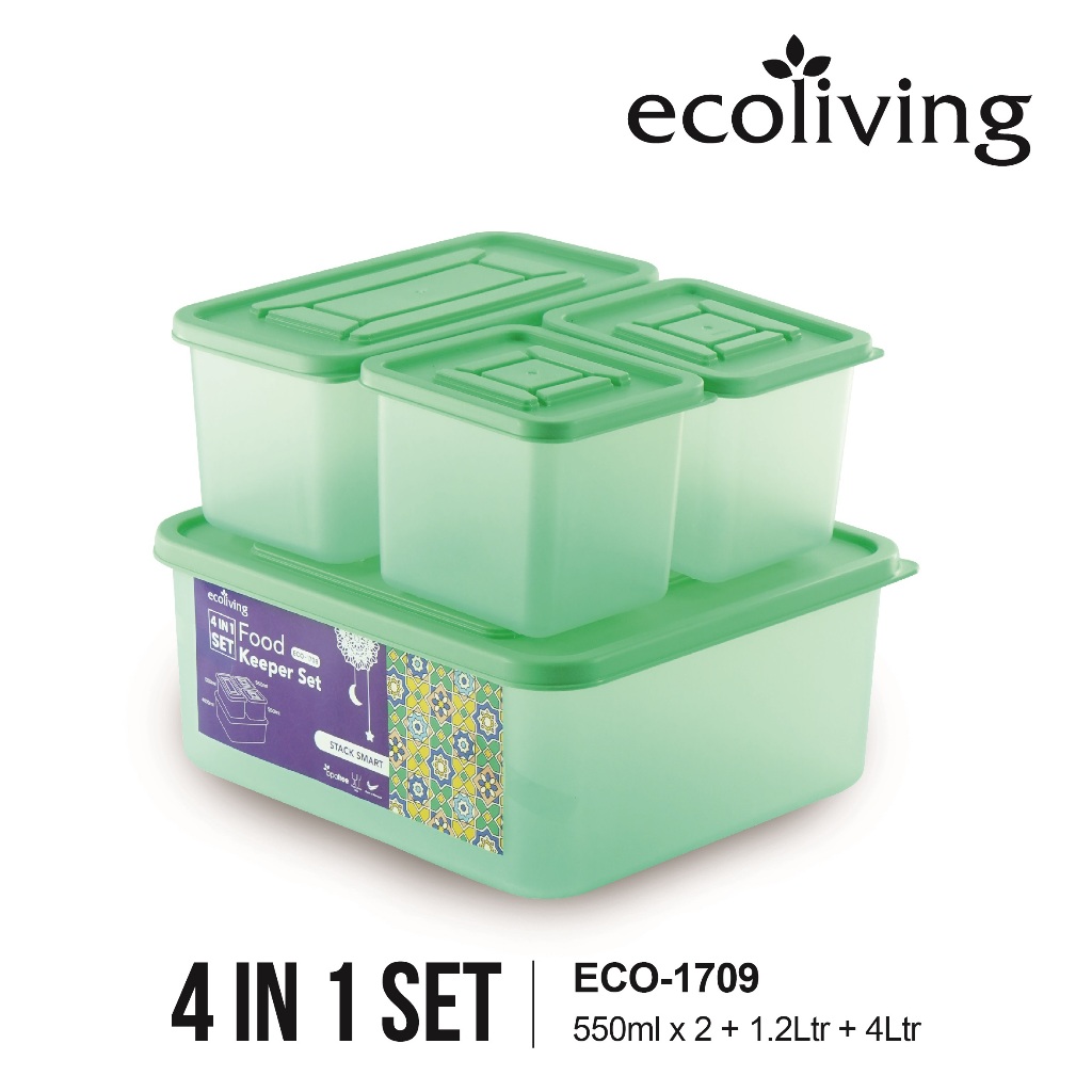 ECO LIVING Stack Smart 4000/1200/550ML 4 in 1 Stackable Colourful Food ...