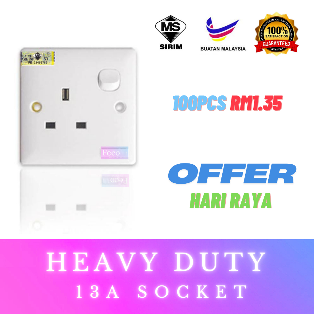 (SIRIM) 13A Double Switch Socket / Dua socket / Twin socket / PVC SOCKET / SOCKET DOUBLE ...
